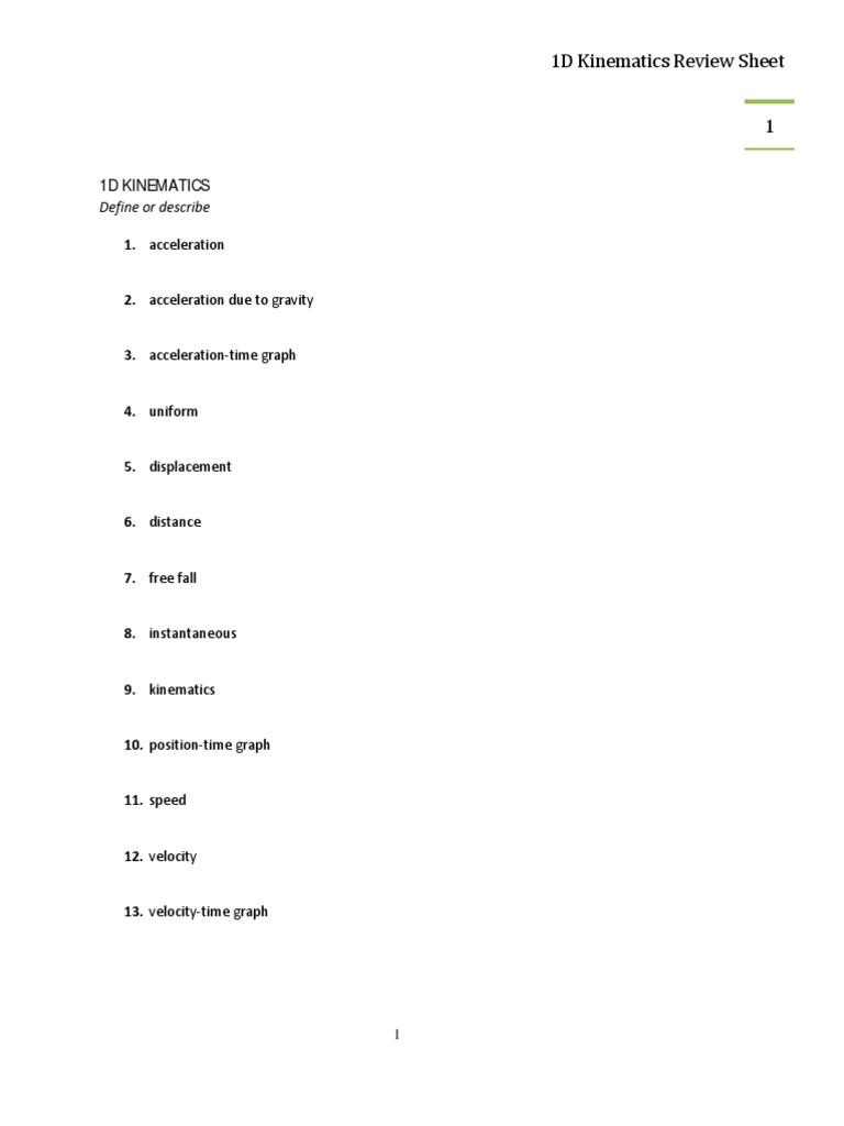 1D Kinematics Study Guide | PDF | Teaching Methods & Materials