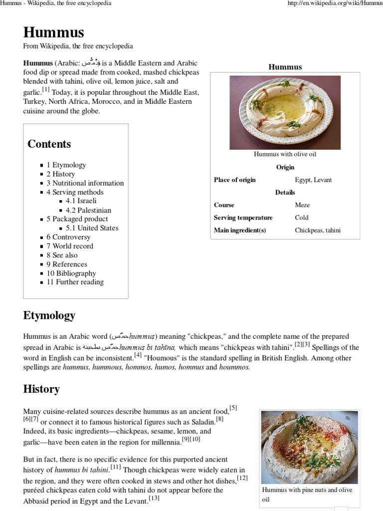 Hummus - Wikipedia, The Free Encyclopedia | PDF | Cuisine | Middle ...