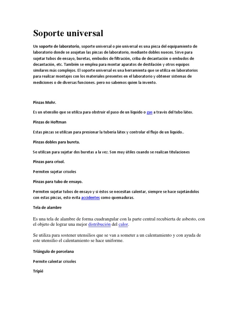 Función y uso del soporte universal | PDF | Lentes | Química