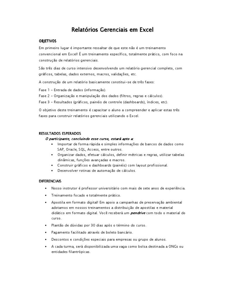 Relatorios Gerenciais em Excel - Imp | PDF | Microsoft Excel | Microsoft Access