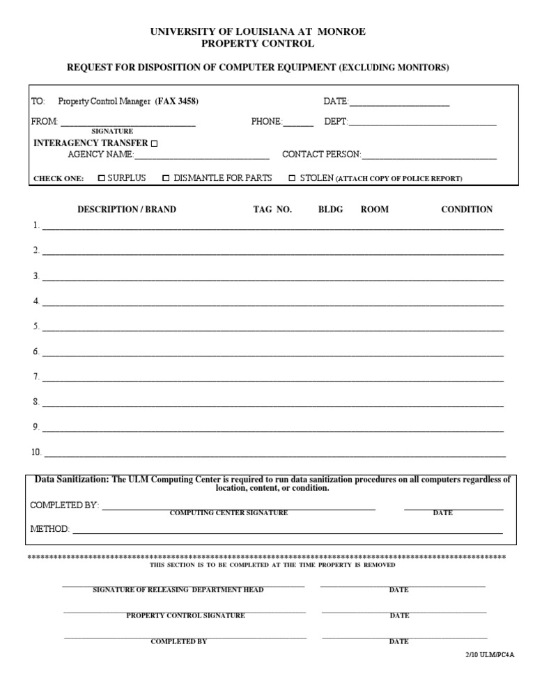 ULM Computer Equipment Disposition Form | PDF