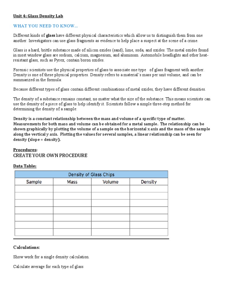Forensics Glass Density Lab | Download Free PDF | Glasses | Density