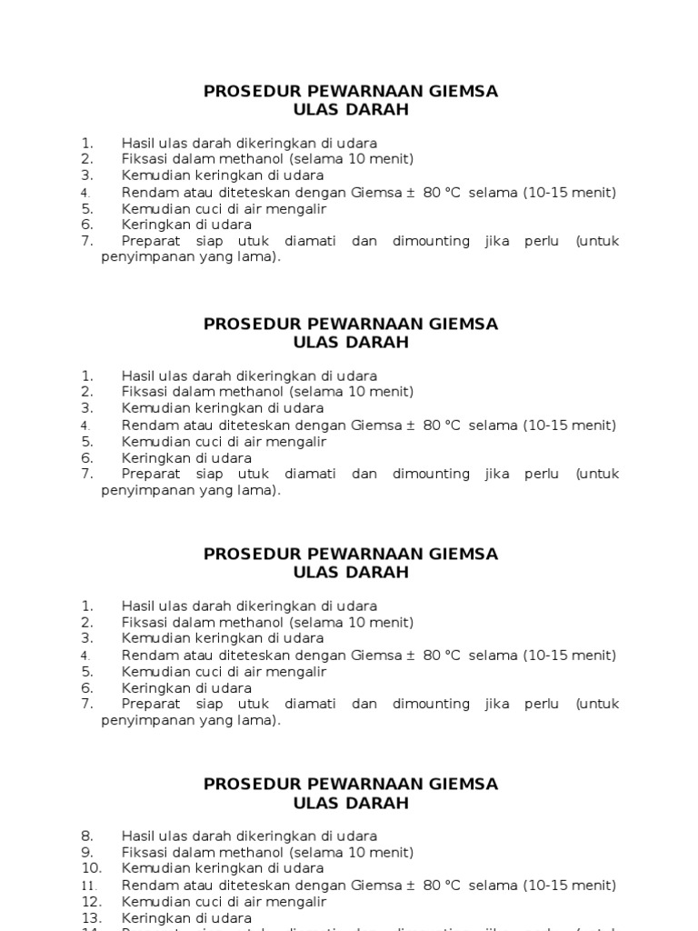 Prosedur Giemsa Ulas Darah | PDF