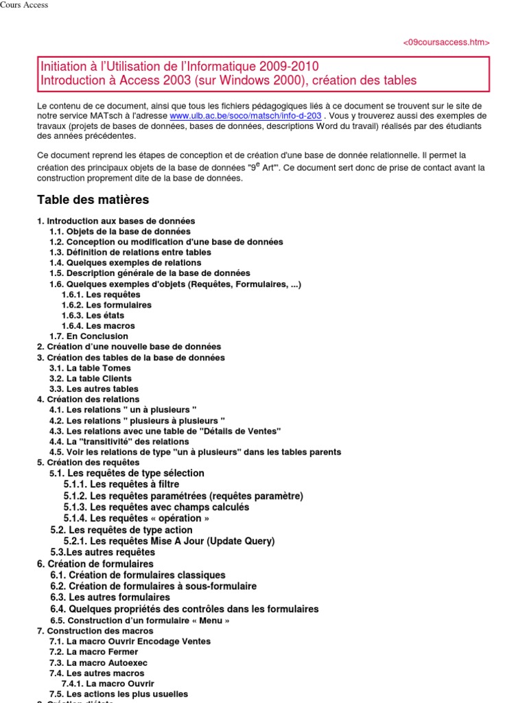 09 Cours Access | PDF | Microsoft Access | Bases de données