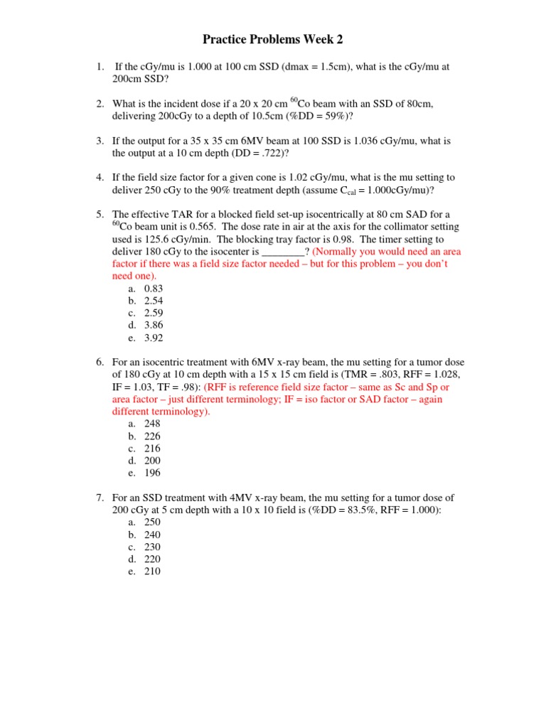 Calc Practice Problems Week 2 | PDF | Radiation | Physics