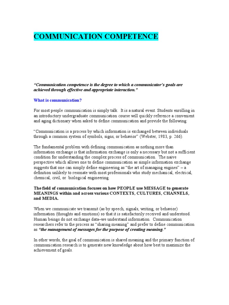 Communication Competence Notes | Competence (Human Resources ...