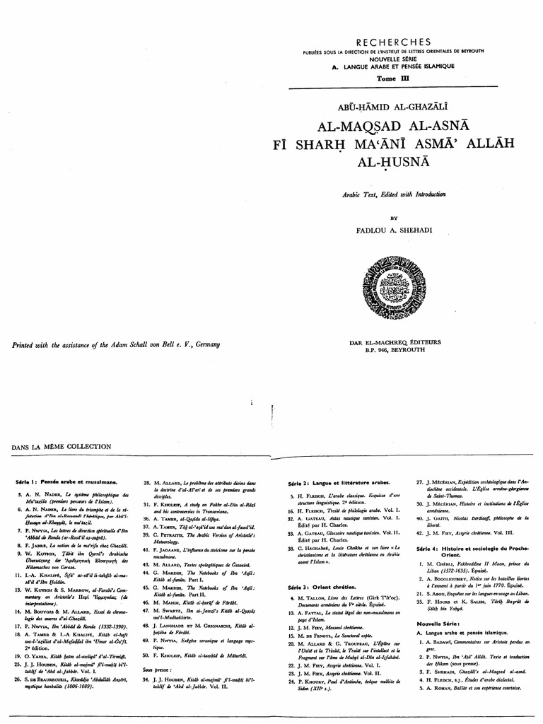 Maqsd Al Asna Ghazali | PDF