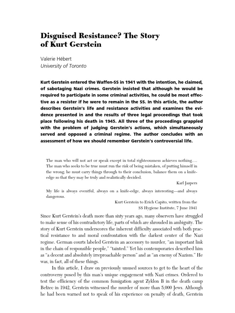 Disguised Resistance - The Story of Kurt Gerstein - Valerie Hebert ...