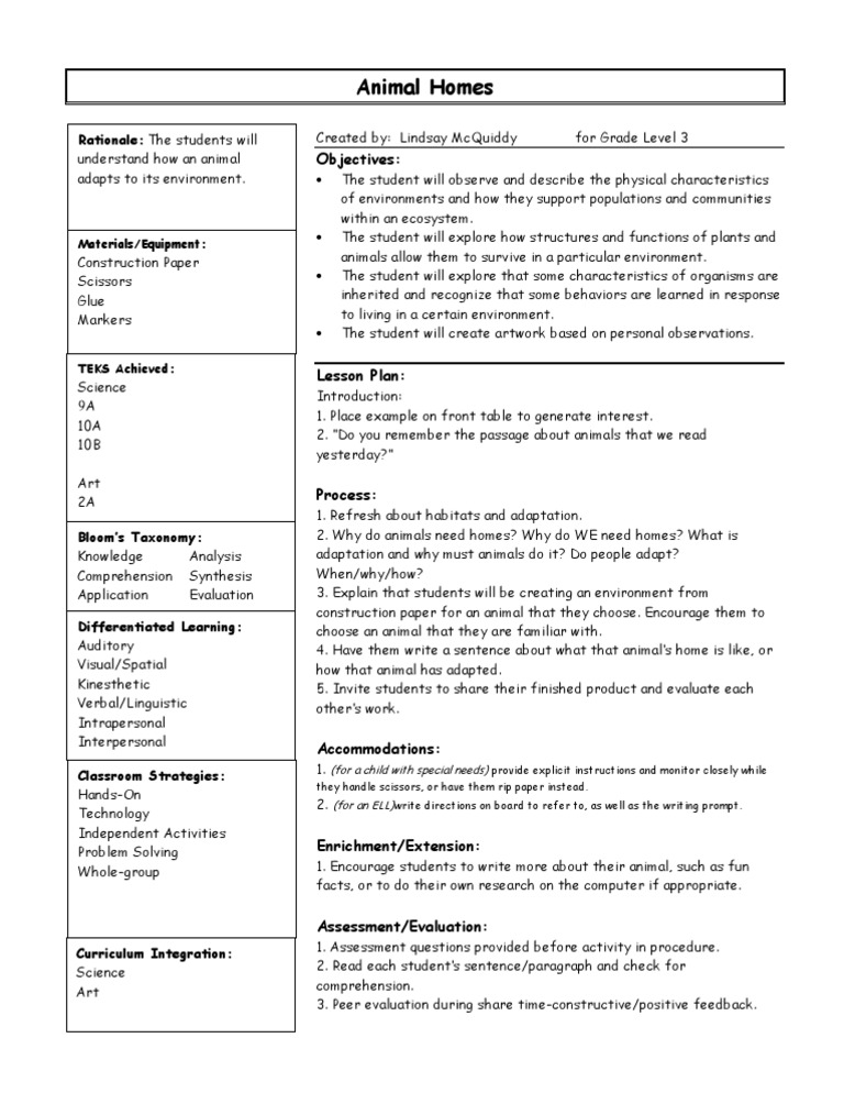 Animal Habitats for 3rd Graders | PDF | Career & Growth | Science ...