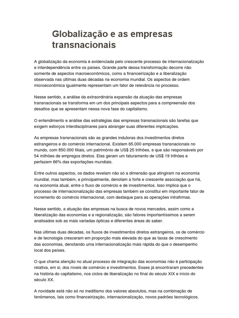 Empresas Transnacionais e Globalização | PDF | Corporação multinacional ...