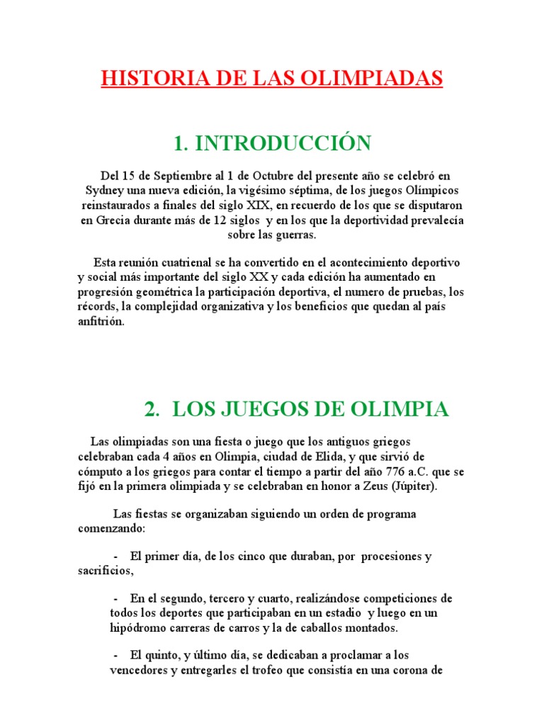 Historia de Las Olimpiadas | PDF | Juegos olímpicos | Eventos deportivos múltiples