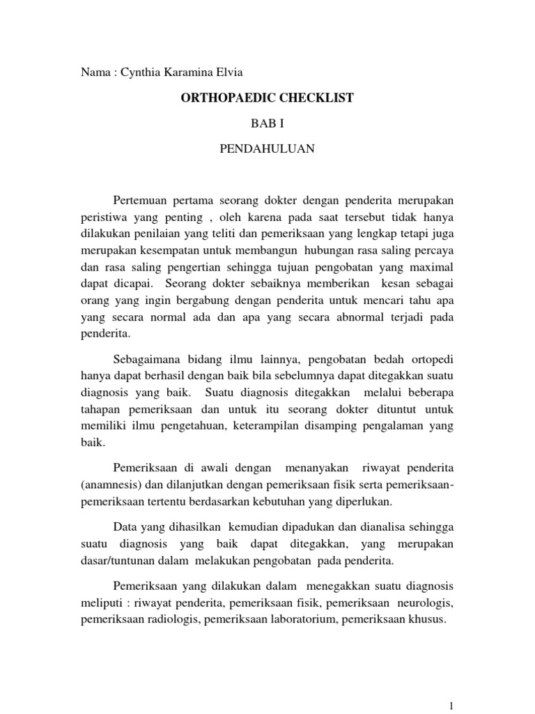 Orthopedic Checklist | PDF