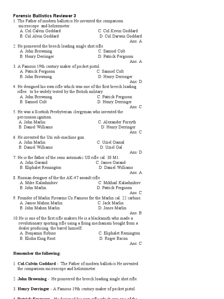 Forensic Ballistics Reviewer 3 | PDF | Rifle | Firearms