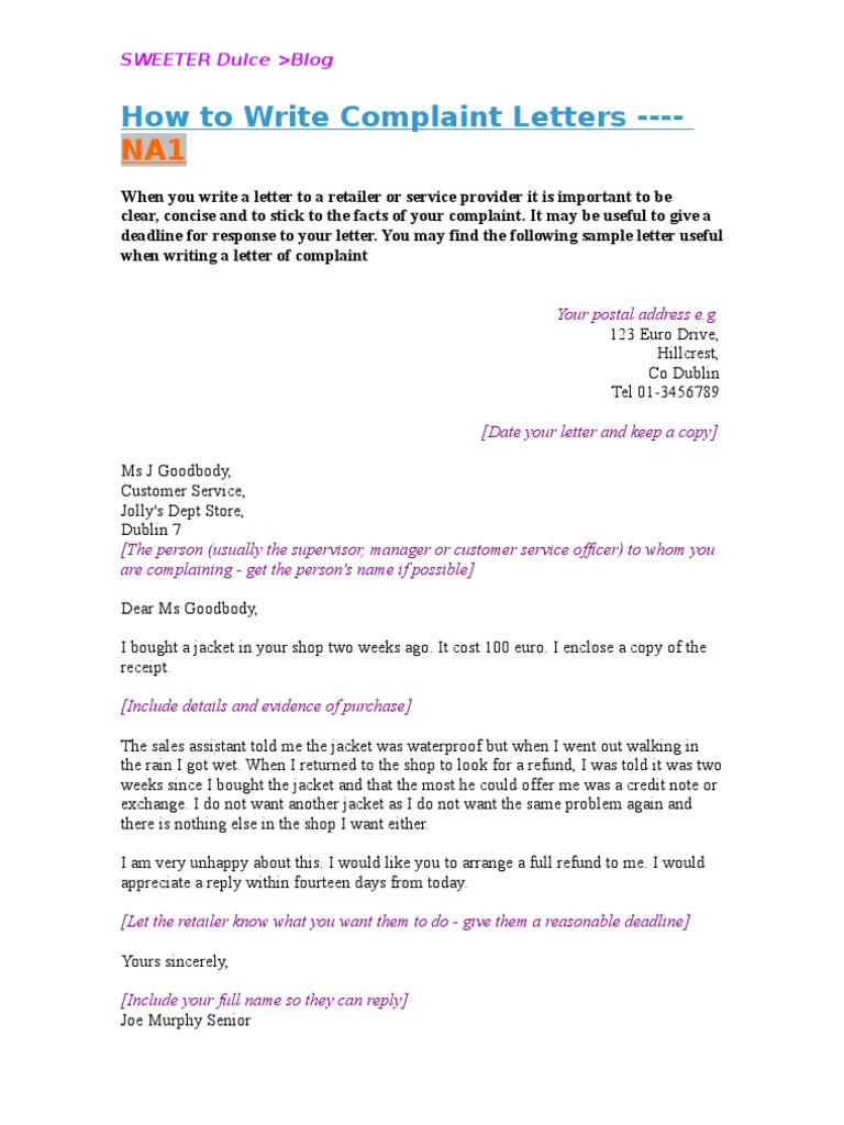 Complaint Letters | Retail | Business