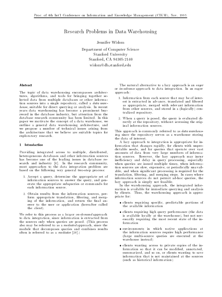 Problems In Data Warehousing Pdf Data Warehouse Warehouse 1568