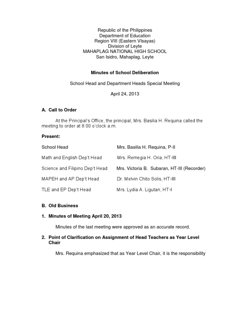 Minutes of Deliberation | PDF | Sharing | Teaching