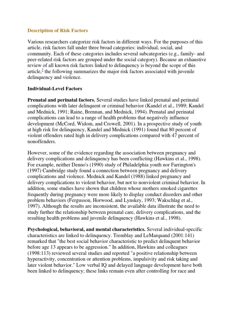 Description of Risk Factors | PDF | Juvenile Delinquency | Violence