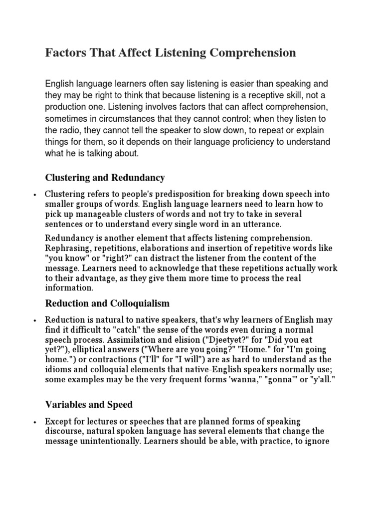 Factors That Affect Listening Comprehension | PDF | Interpersonal ...