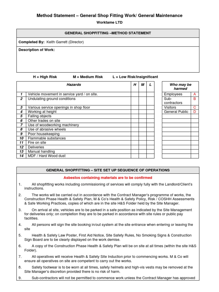 Method Statement for Shop Fitting Safety | PDF | Occupational Safety ...