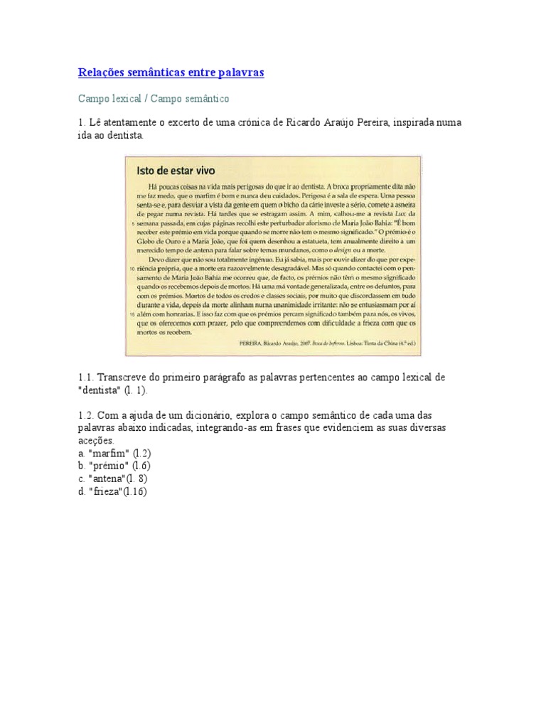 Campo Lexical e Semantico | PDF