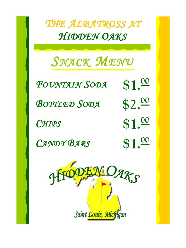 Albatross Menu at Hidden Oaks | PDF | Sports & Recreation