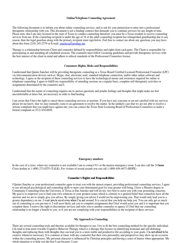 Online Counseling Agreement | PDF | Pay Pal | Confidentiality