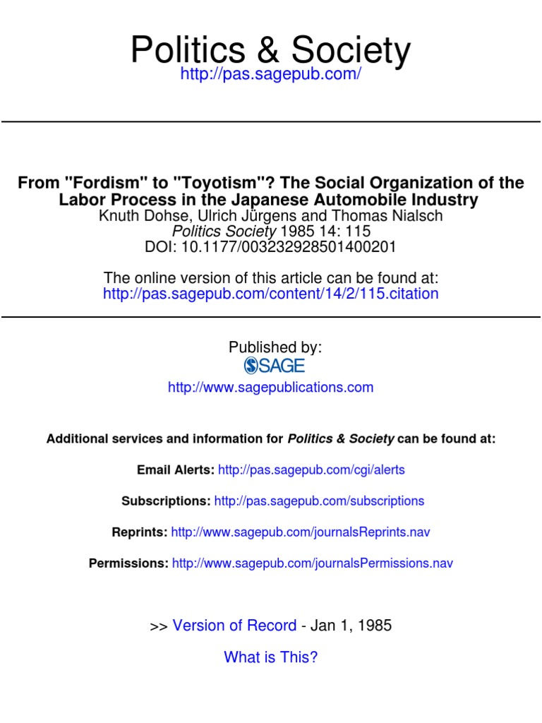 Fordism To Toyotism in Japan | PDF | Employment | Labour Economics