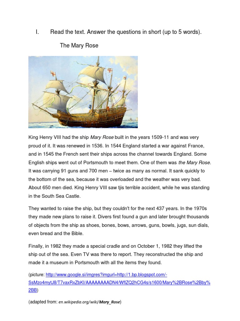 Reading-Comprehension The Maryrose | PDF | Ships | Shoe