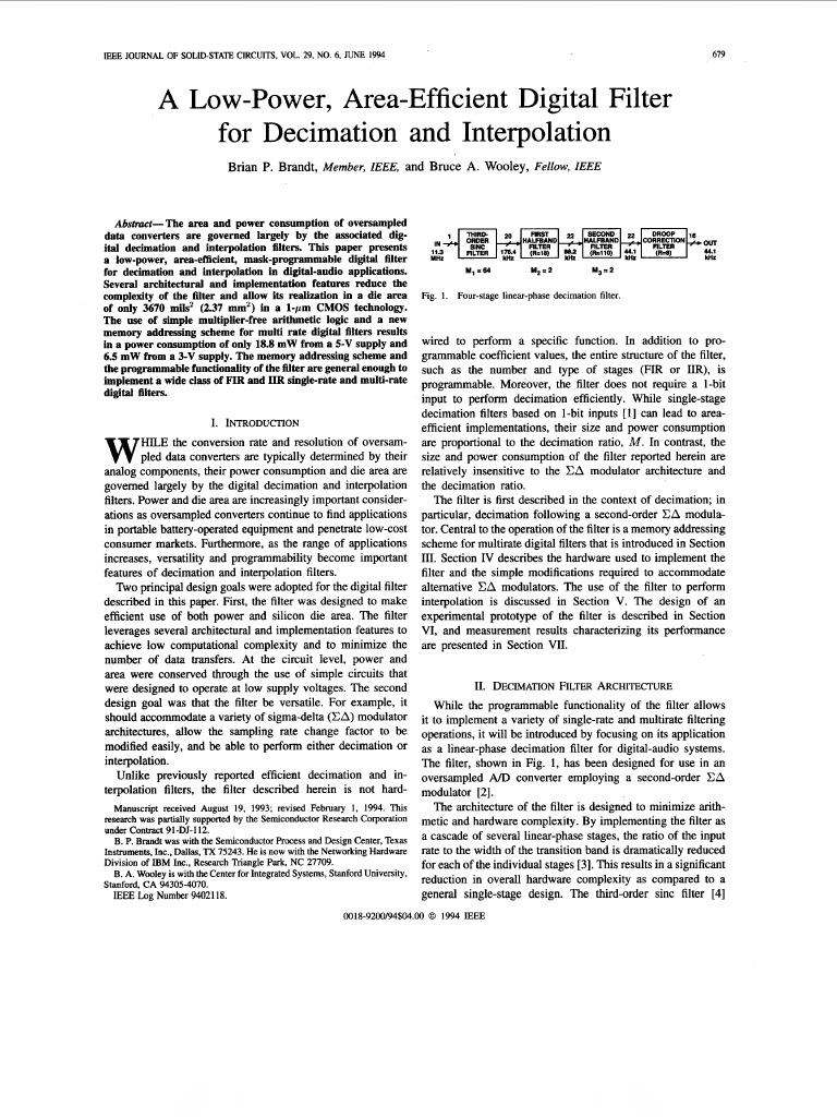 A Low-Power, Area-Efficient Digital Filter For Decimation and ...