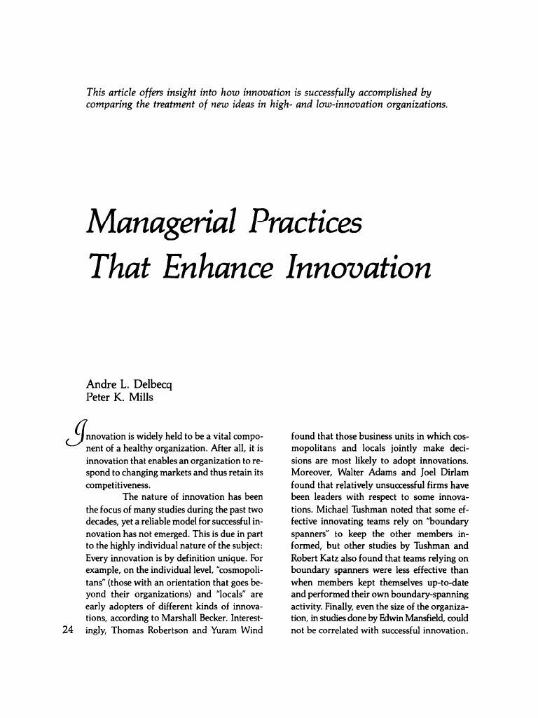 Managerial Practices That Enhance Innovation | PDF | Innovation ...