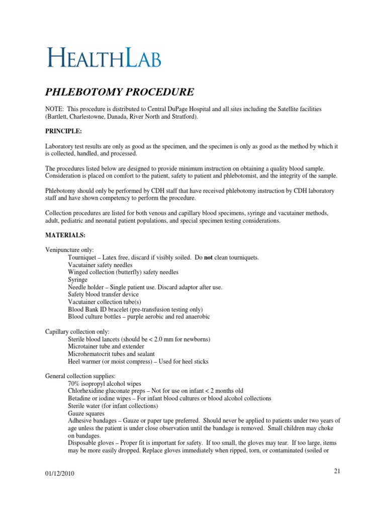 Phlebotomy Procedure Guidelines | PDF | Intravenous Therapy | Syringe