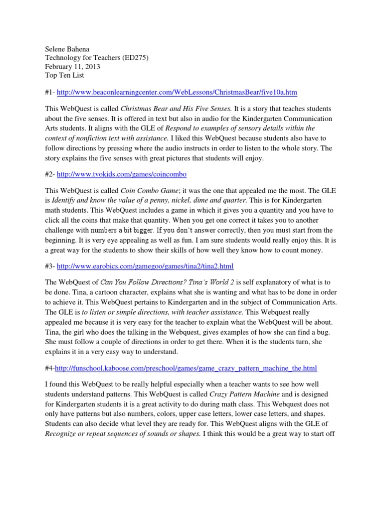 Engaging WebQuests for Kindergarten | PDF | Kindergarten | Cognitive ...