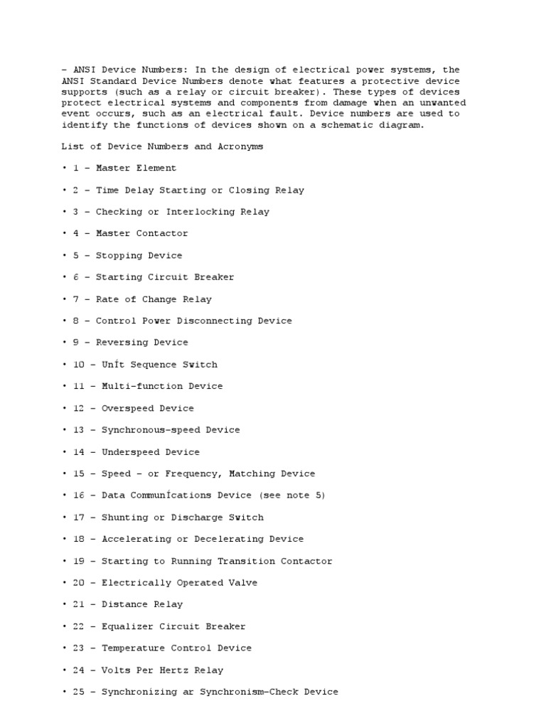 ANSI Device Number | Relay | Network Switch