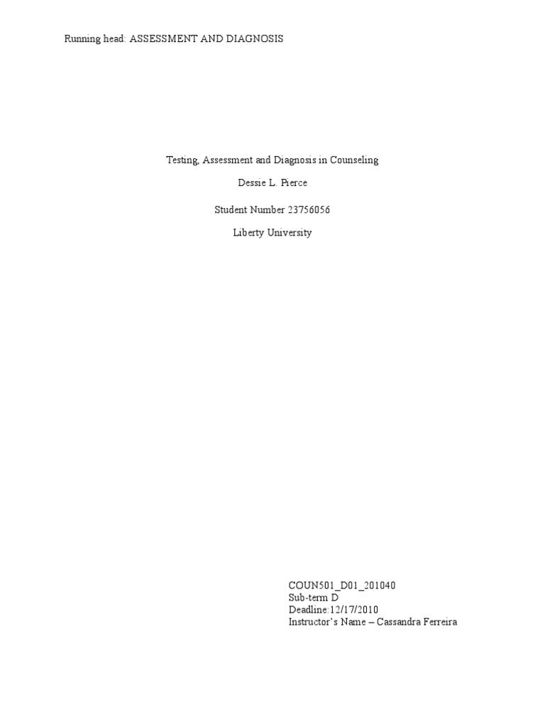 Testing, Assessment and Diagnosis in Counseling | PDF | Diagnostic And ...