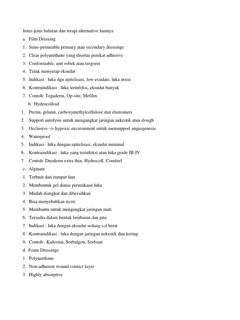 Jenis Balutan Luka dan Terapi Alternatif | PDF