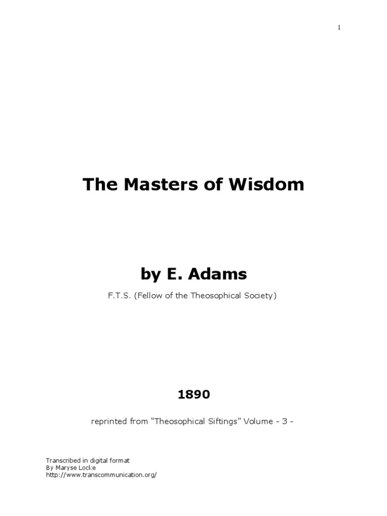 Adams, E - The Master of Wisdom | PDF | Social Science | Philosophy