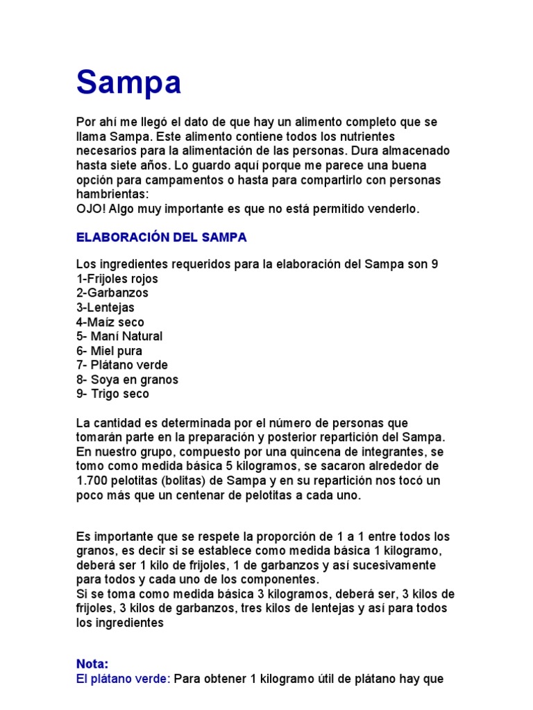 El Sampa: un alimento completo, energético y de larga conservación para ...