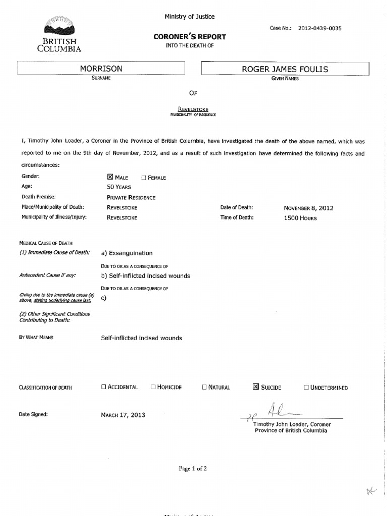 Roger Morrison Coroners Report | PDF