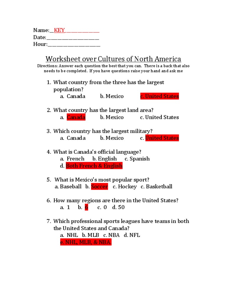 Worksheet Over Cultures of North America | PDF