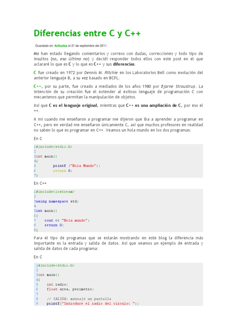 Diferencias Entre C y C | PDF | C ++ | Áreas de informática