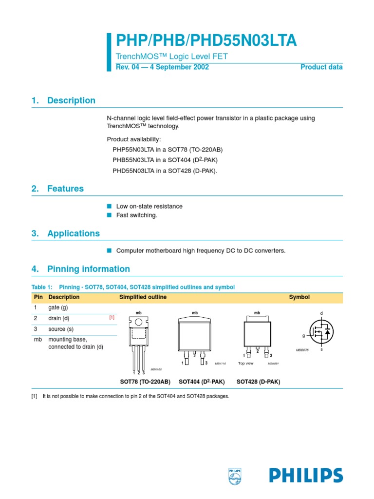 PHB 55n03lta Logic Level Fet | PDF | Field Effect Transistor ...