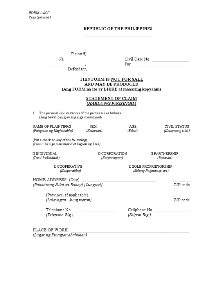 Statement of Claim - Small Claims Court | PDF | Lawsuit | Practice Of Law