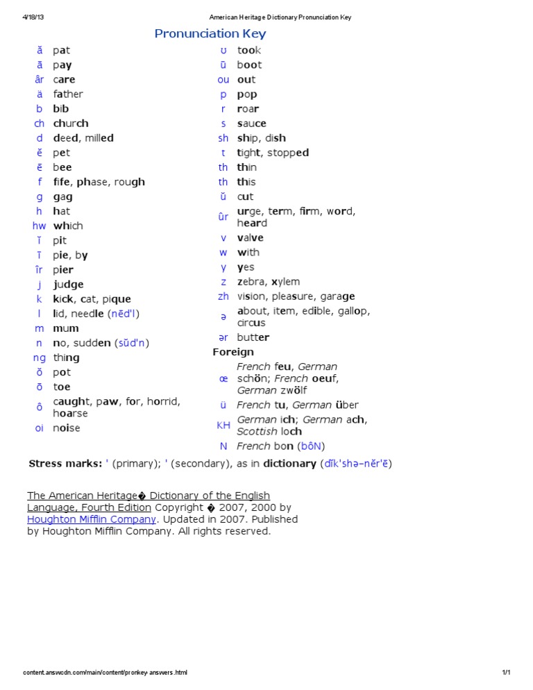 American Heritage Dictionary Pronunciation Key | PDF
