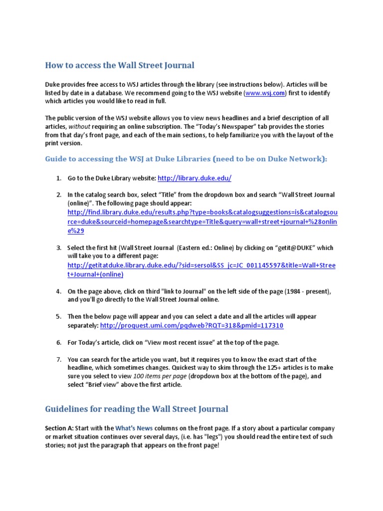 Guide To Accessing Reading The WSJ - Original | PDF