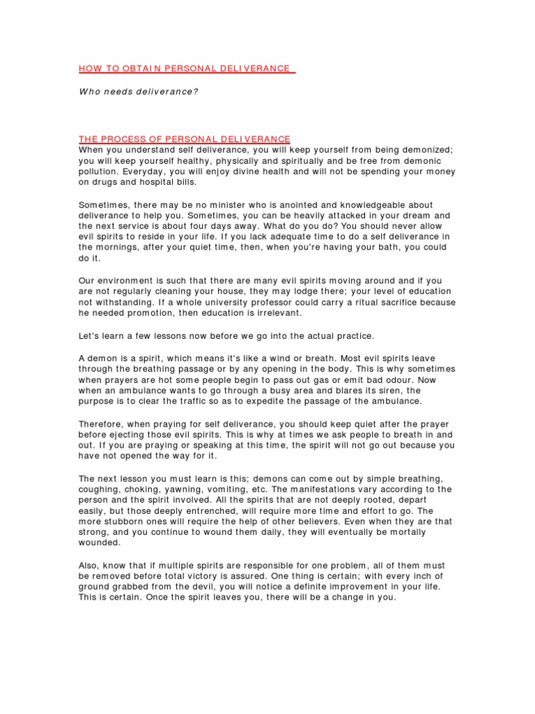 How To Obtain Personal Deliverance-1 | PDF | Prayer | Covenant (Biblical)