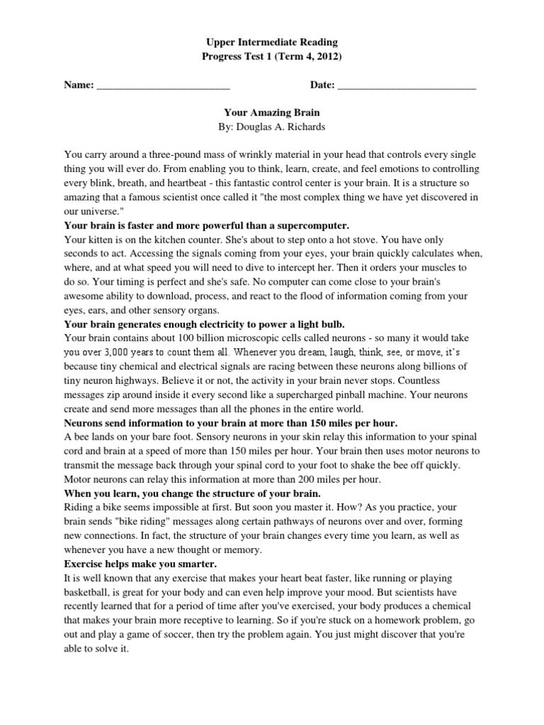 Your Amazing Brain: Reading Answers | PDF | Brain | Neuron