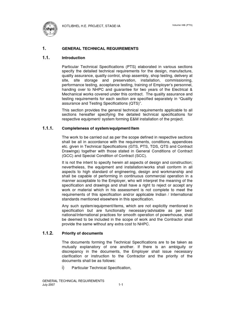 Kotlibhel H.E. Project Technical Specs | PDF | Power Supply ...