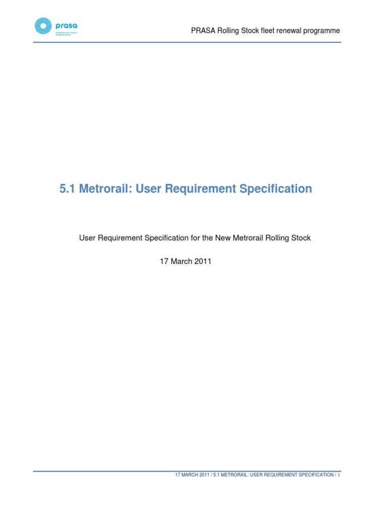PRASA Metrorail User Requirement Specification 2011 | Download Free PDF | Rail Transport | Train