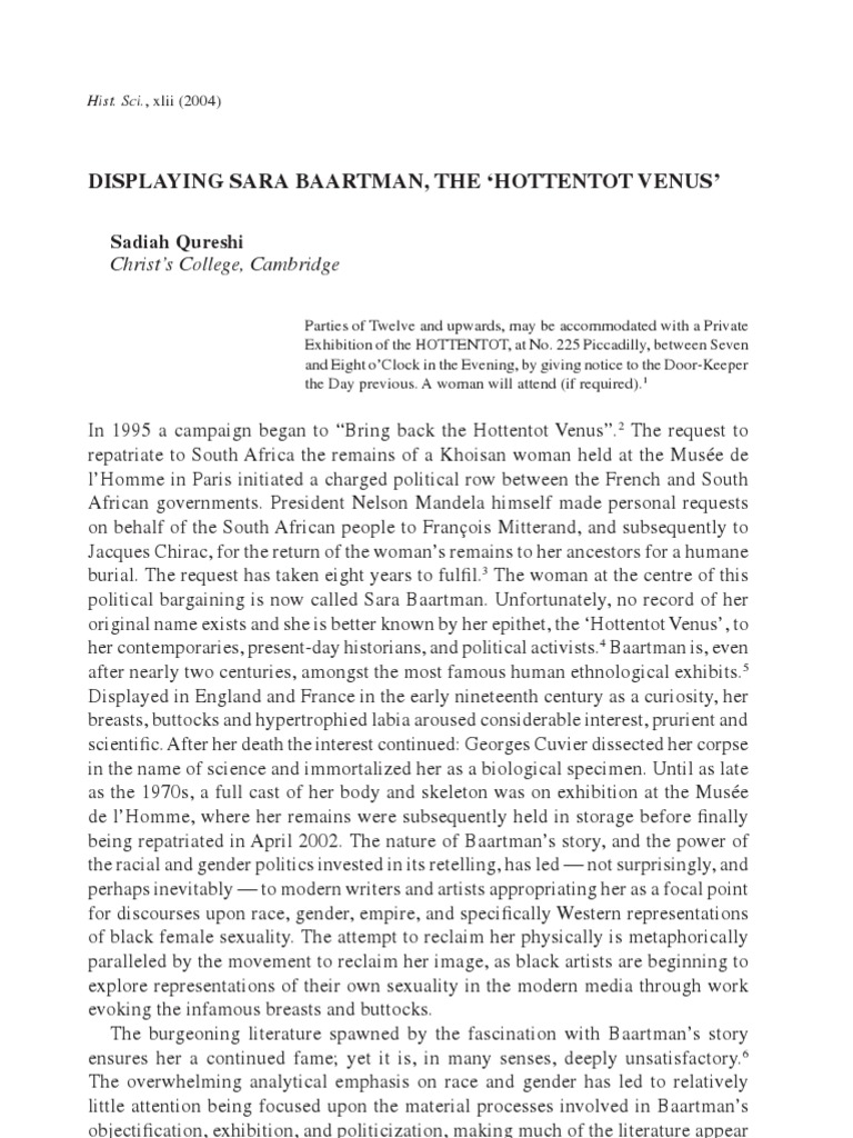 Displaying Sara Baartman, The Hottentot Venus' | PDF | Museum | Ethnic ...