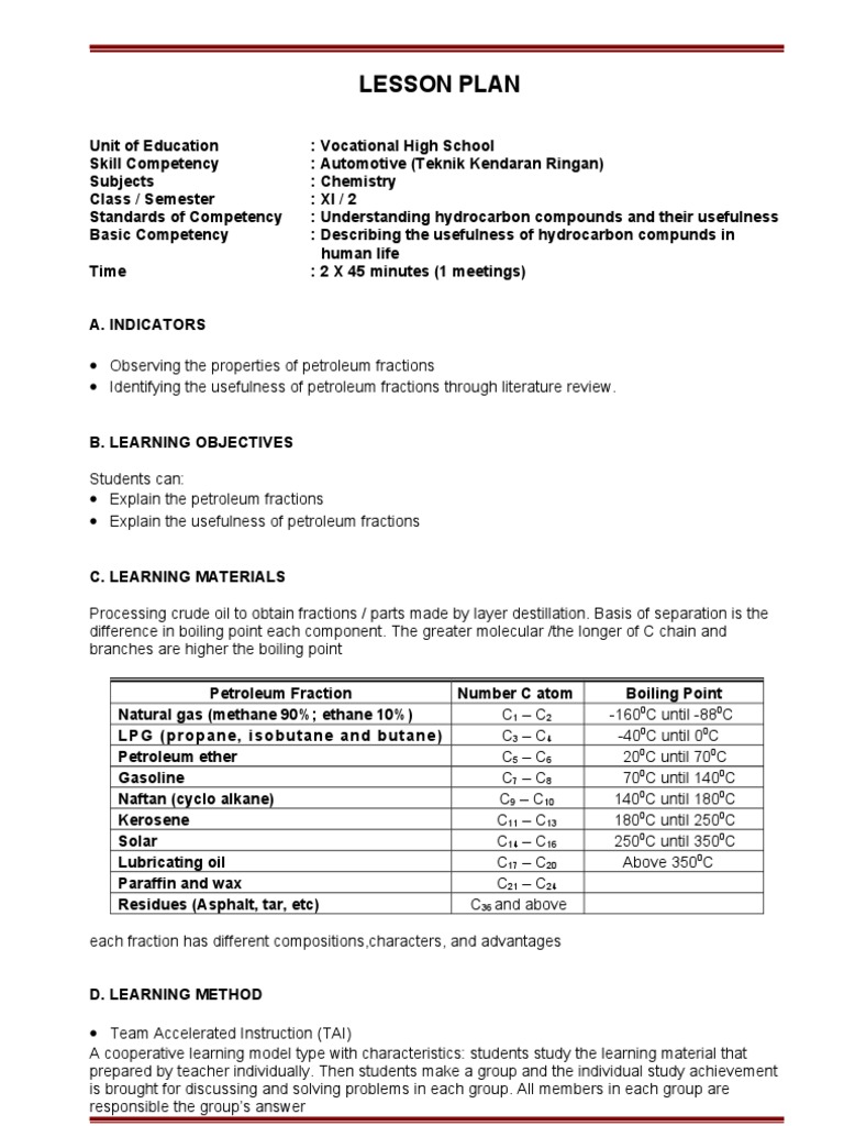 Lesson Plan Tai | PDF | Alkane | Petroleum